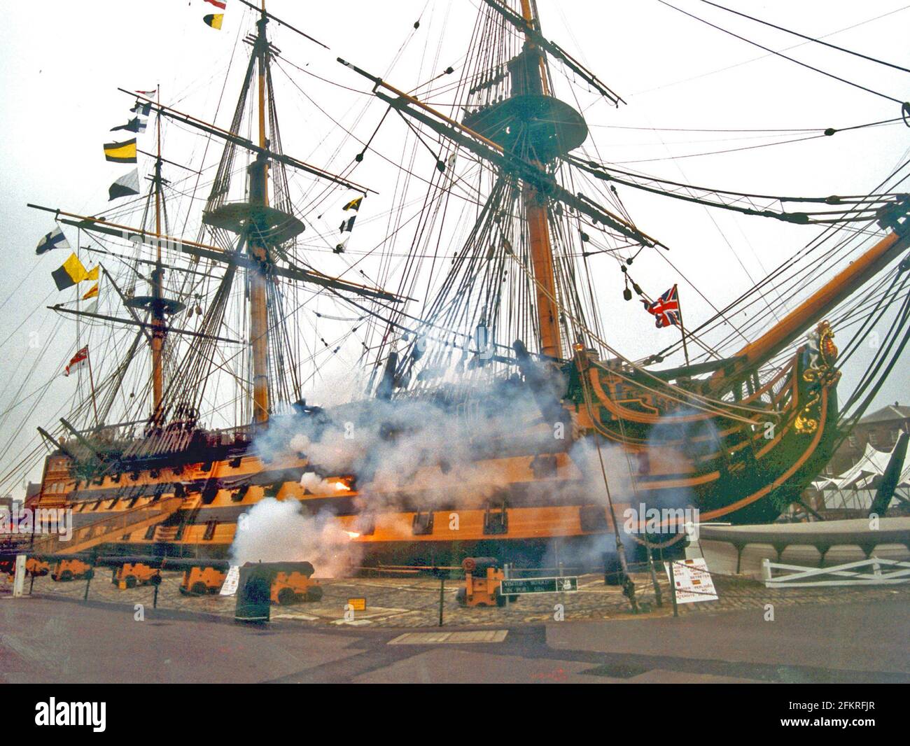 HMS VICTORY FIRES A BROADSIDE AT PORTSMOUTH DOCKYARD PIC MIKE WALKER ...