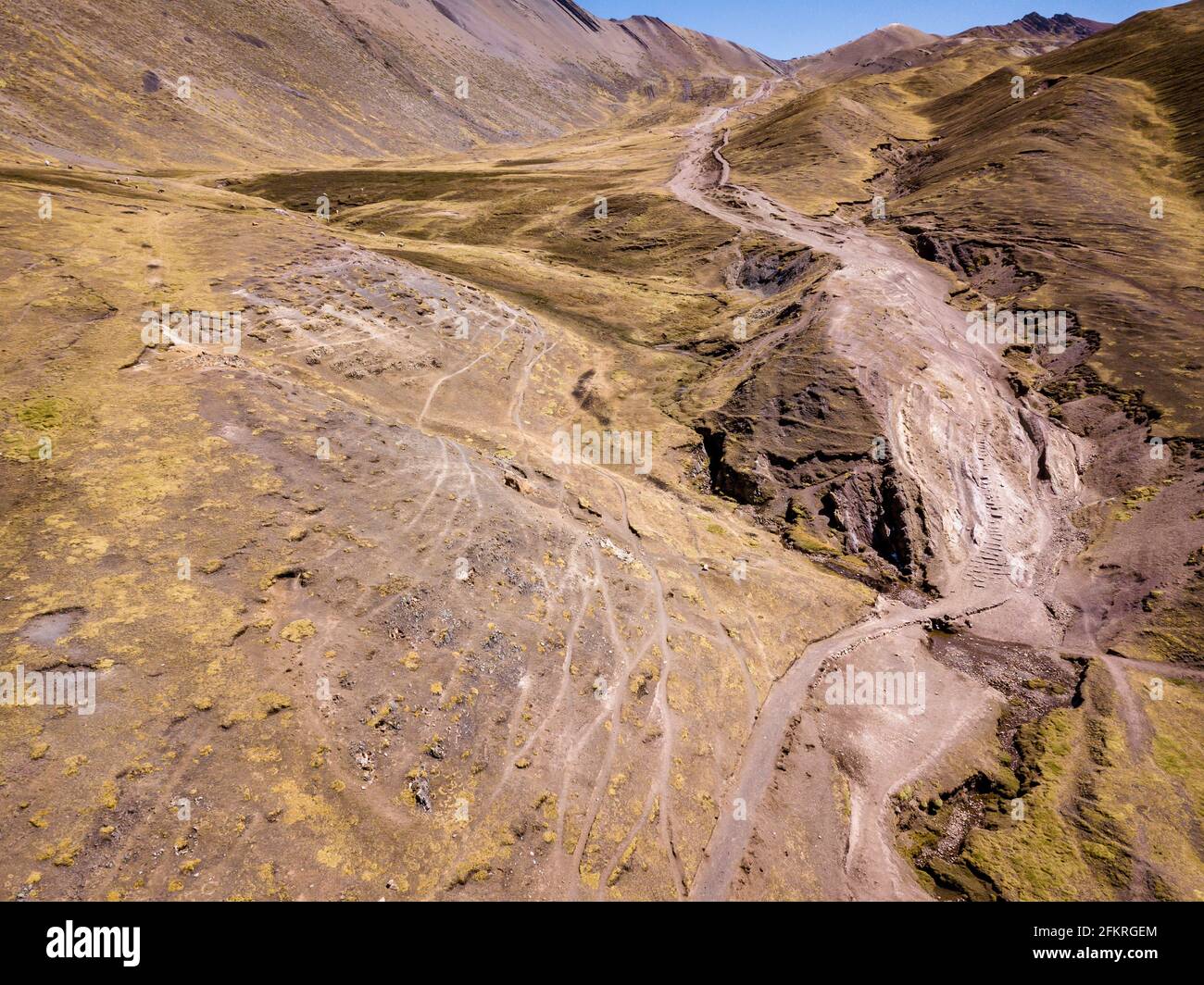 Aerial view of high-mountain path in Andes, South America Stock Photo ...