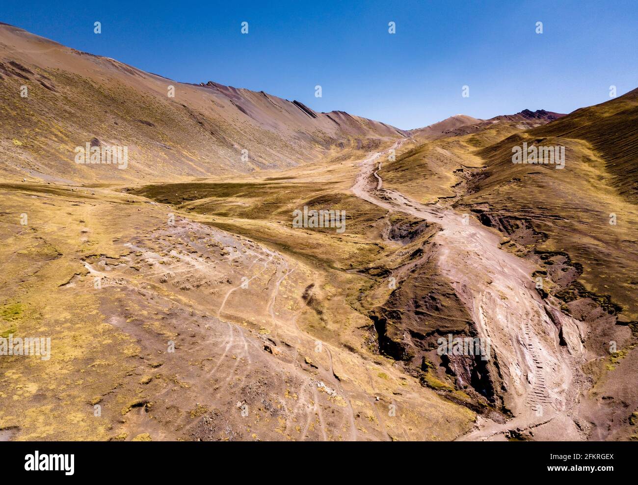 Aerial view of high-mountain path in Andes, South America Stock Photo ...