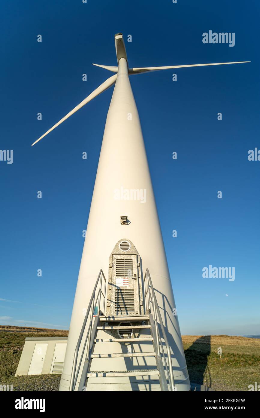 Wind turbine entrance. Single windmill, sustainable renewable energy ...