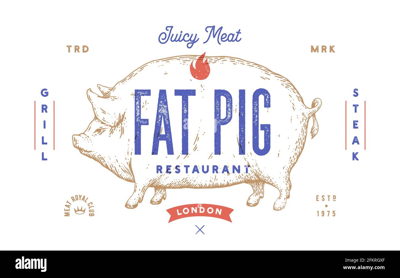 Pork, pig. Template Label. Vintage retro print Stock Vector Image & Art ...