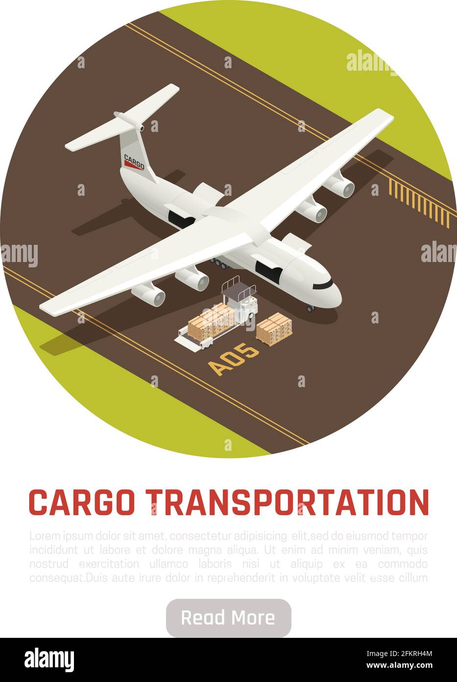 Cargo transportation isometric round illustration with airplane on ...