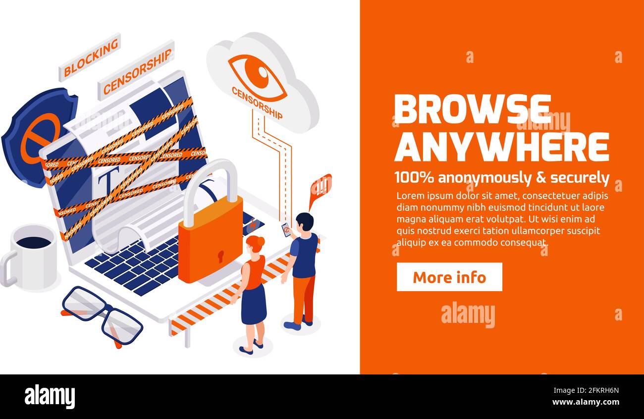 Avoiding internet censorship isometric web banner for secure anonymous ...
