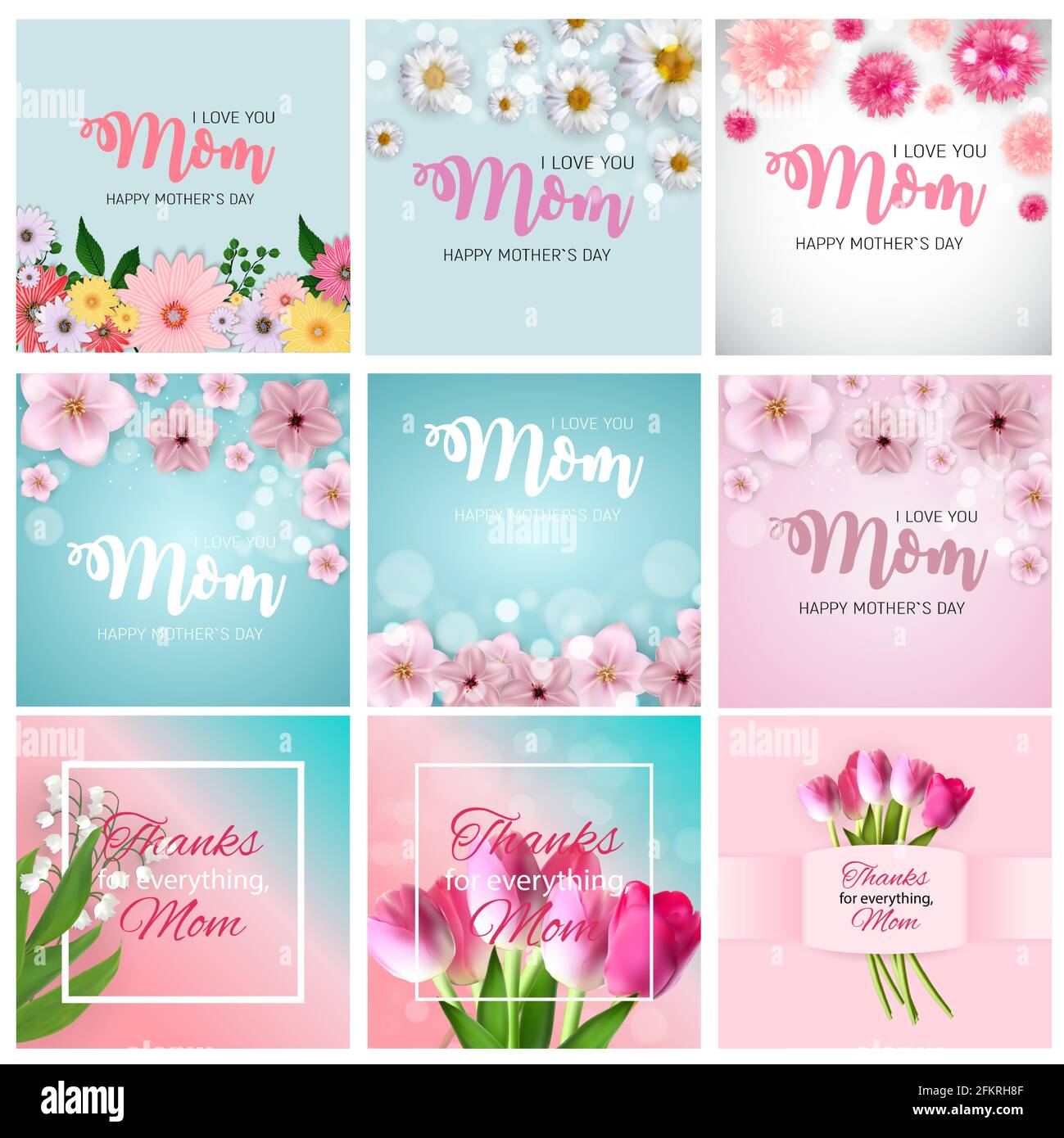 Spring and Summer flowers bright background. Happy Mother's Day poster ...
