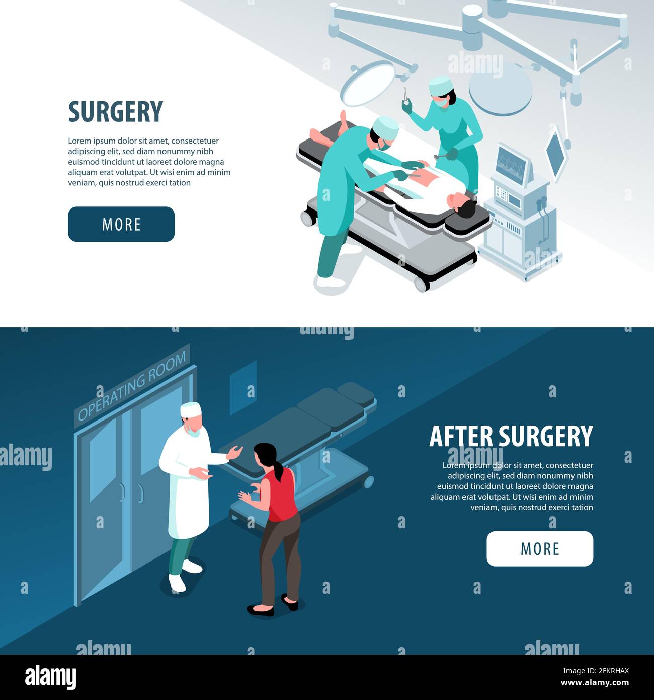 Isometric surgeon doctor horizontal banners collection with images of ...