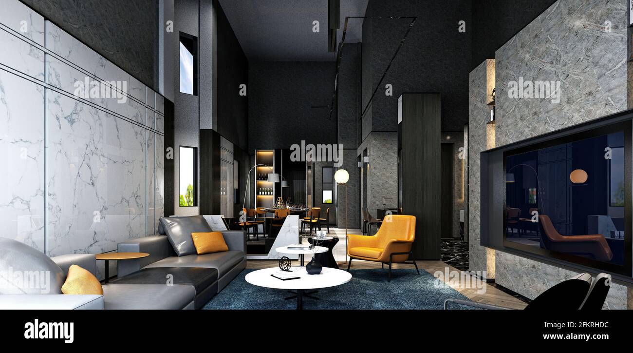 3d render of living dining room Stock Photo - Alamy