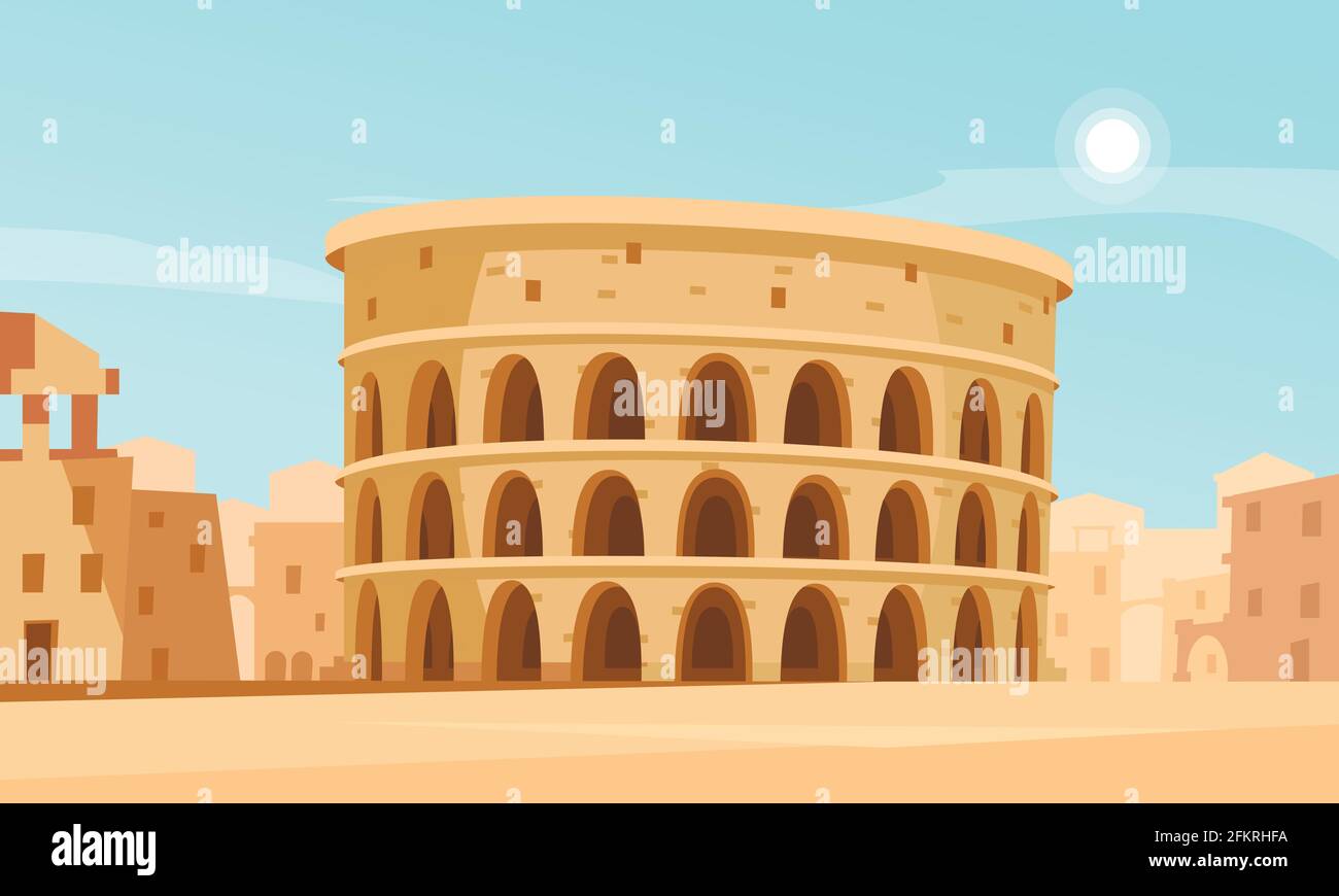 Cartoon background with rome coliseum and ancient buildings vector ...