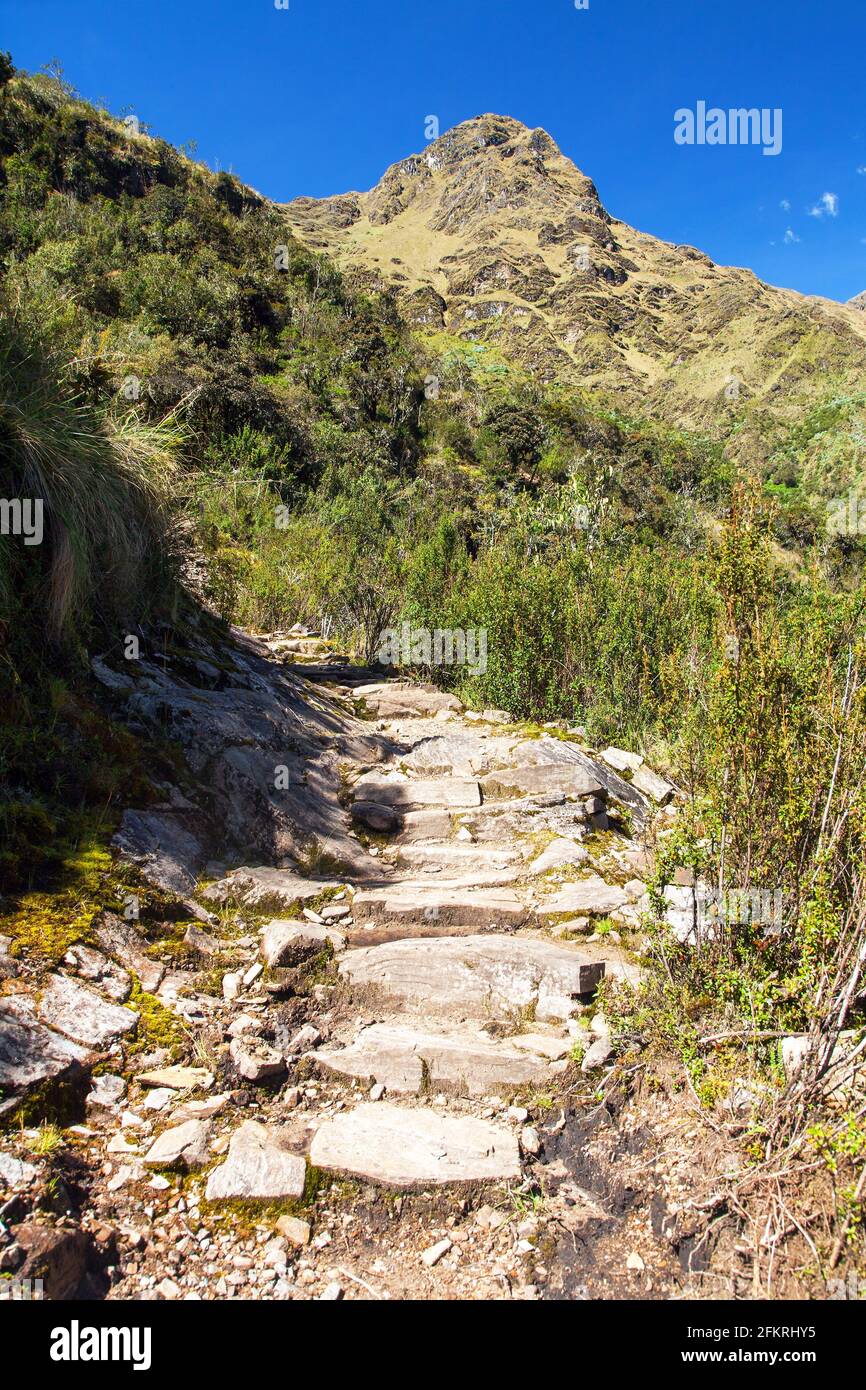 Choquequirao trekking inca trail, pathway from Coquequirao to Machu Picchu in Peru, Andes ...