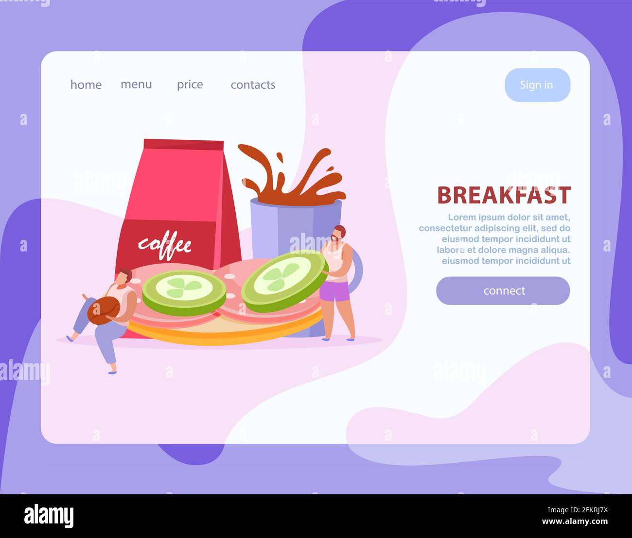 People with breakfast flat composition or landing page with links and ...