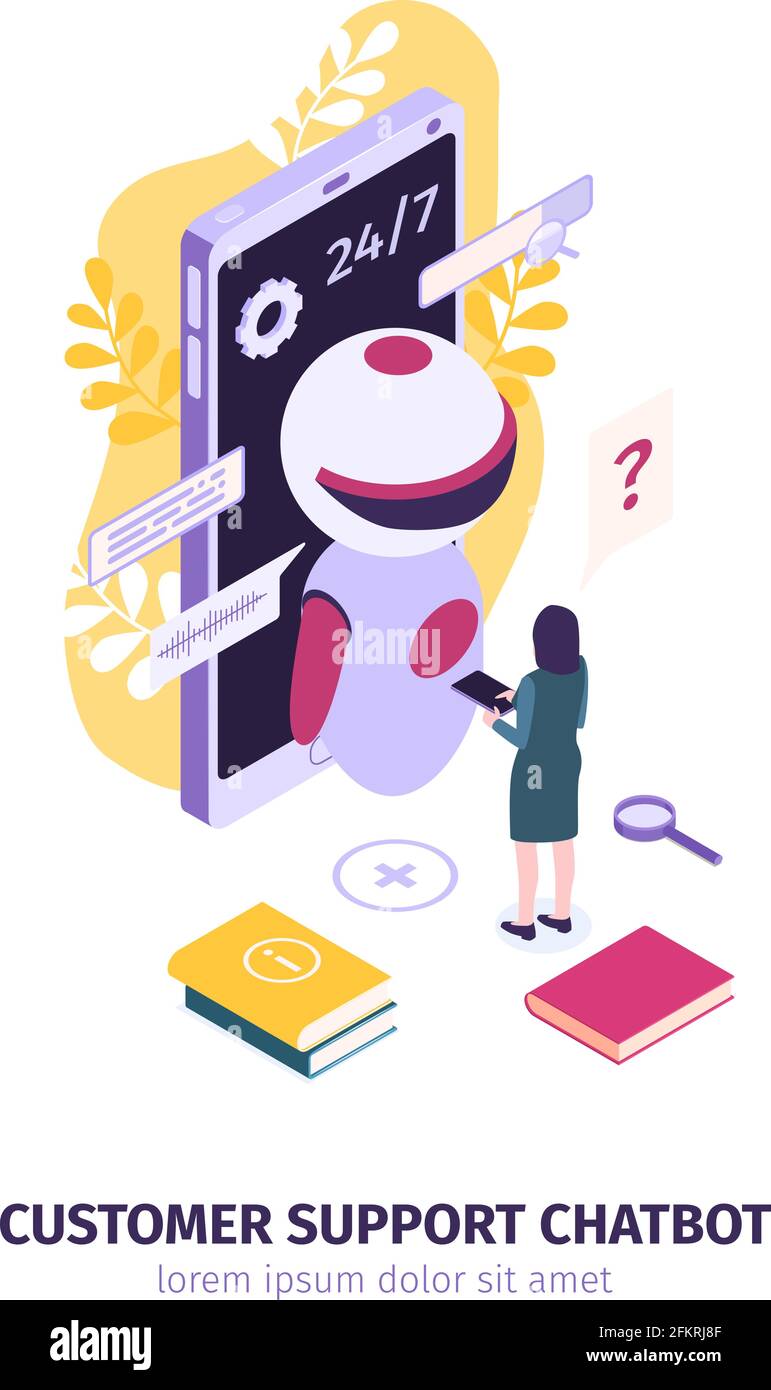 Isometric customer support faq composition with text and human ...