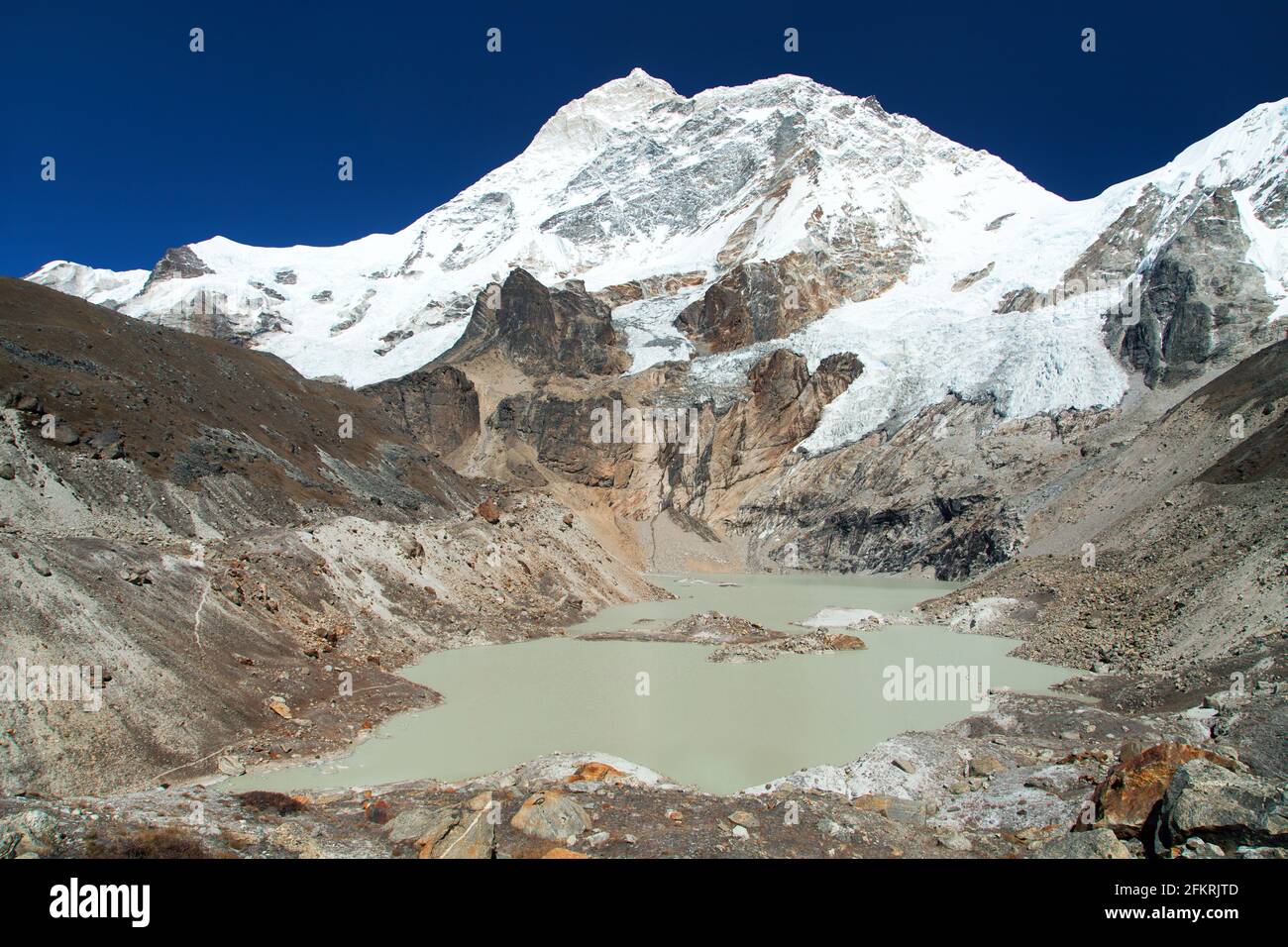 Mount Makalu and glacial lake near Mt Makalu base camp, Barun valley ...