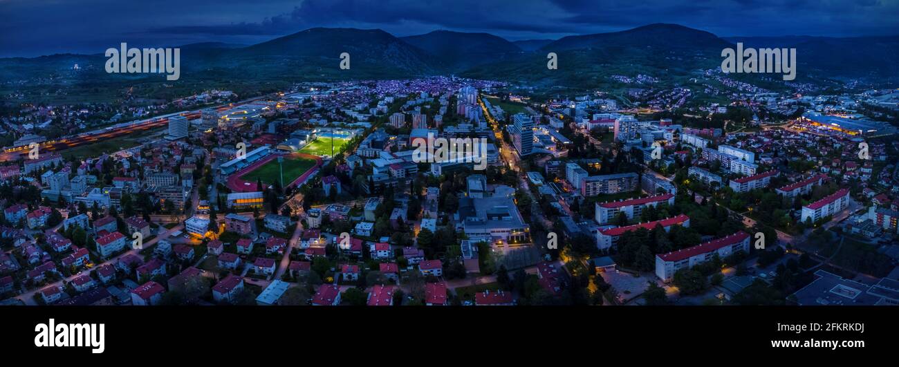 Early Night Panorama of Nova Gorica. First Lights on Twilight City on ...