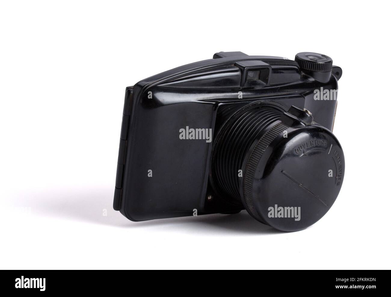Old black Bakelite camera on white background Stock Photo - Alamy