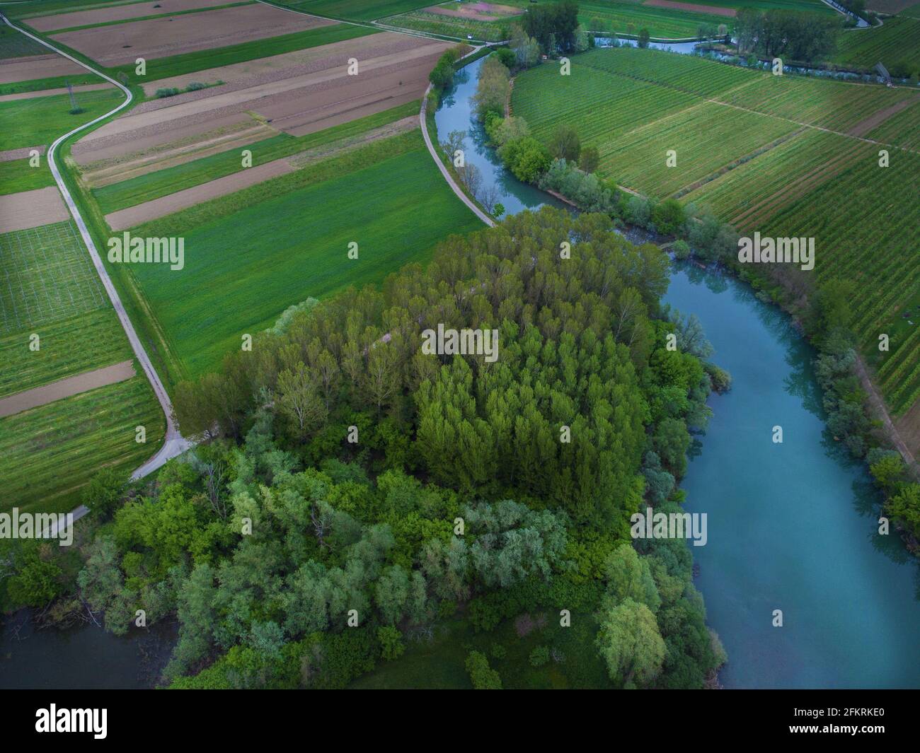 River Vipava at Rence Village. Aerial Drone Photo of Main River of ...