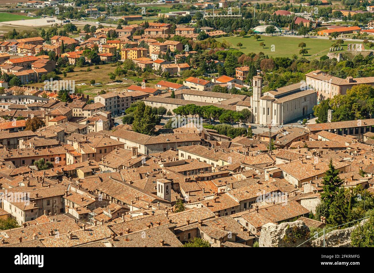 Bird's eye view over the town centre of Gubbio, Umbria, Italy Stock ...