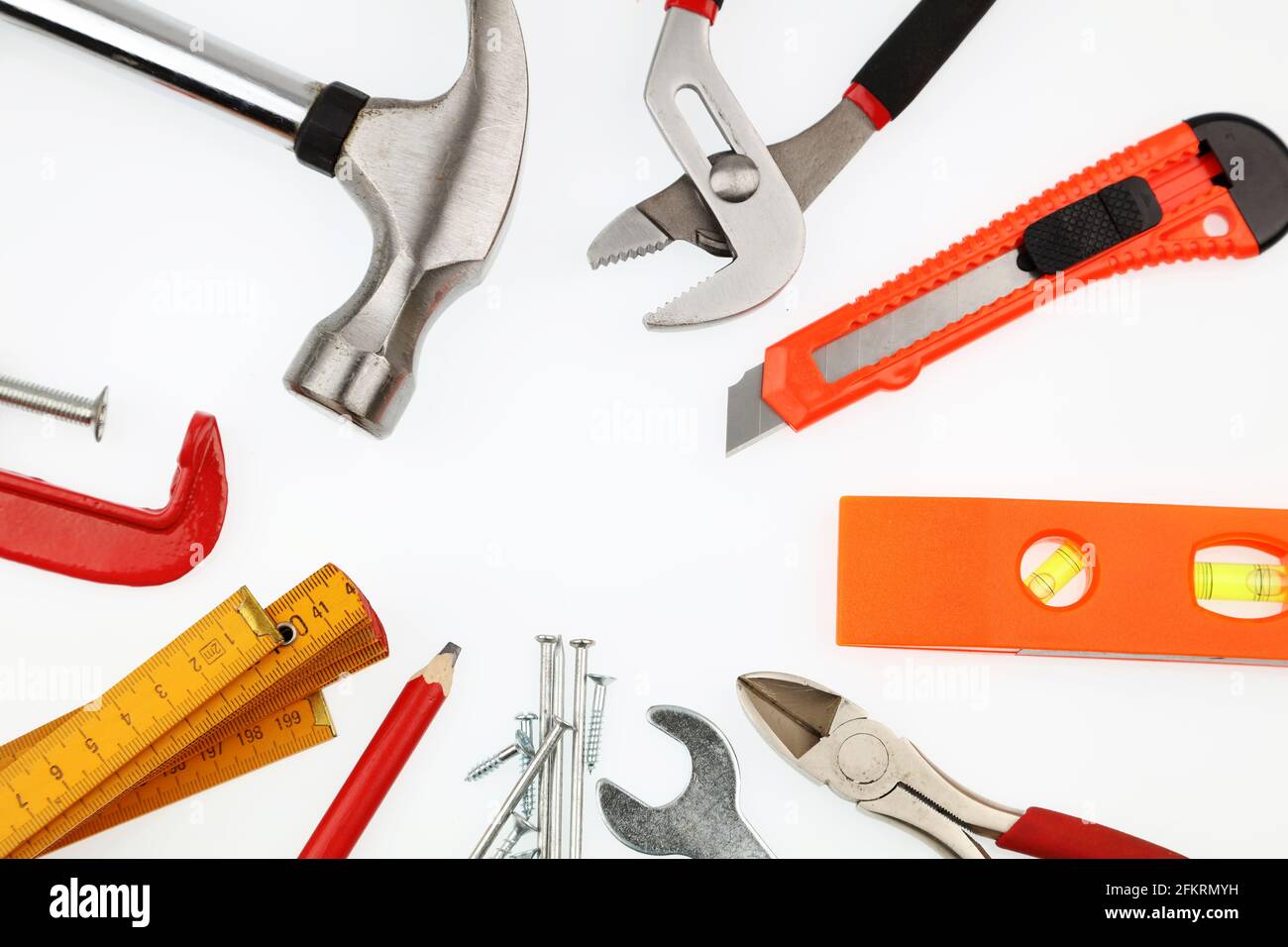 Assortment of tools on plain background Stock Photo - Alamy
