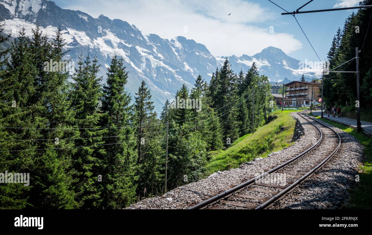 Railway tracks in the Swiss Alps Stock Photo - Alamy