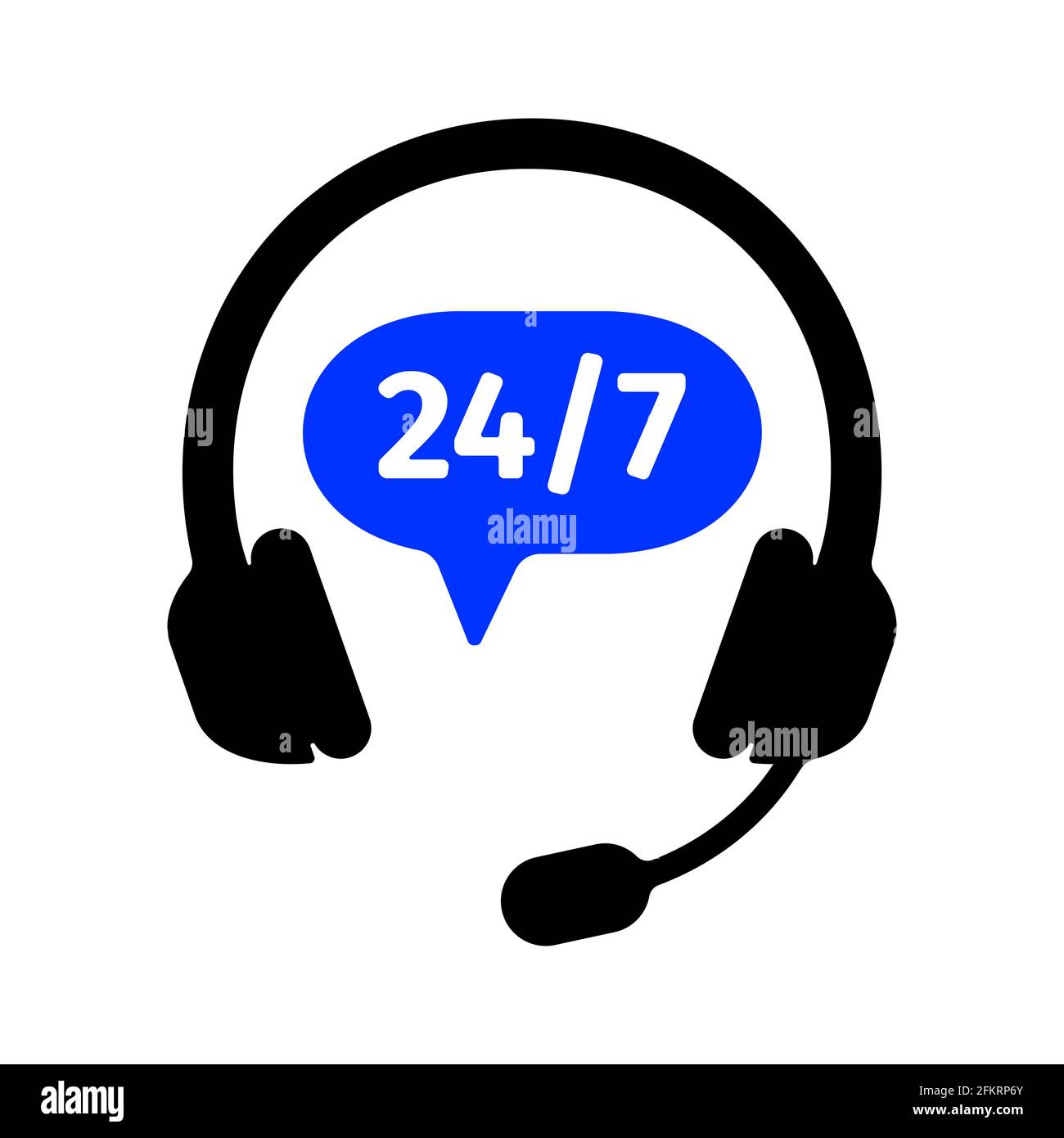 Hotline icon with headphones and round the clock sign isolated on white ...