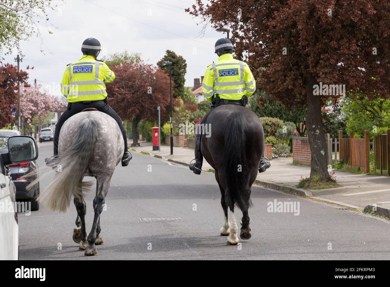 Mounted police officers on horseback near Blackheath, Greenwich, south ...