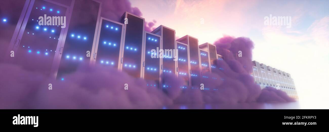 Cloud computing concept. Servers in the clouds. 3d rendering Stock ...