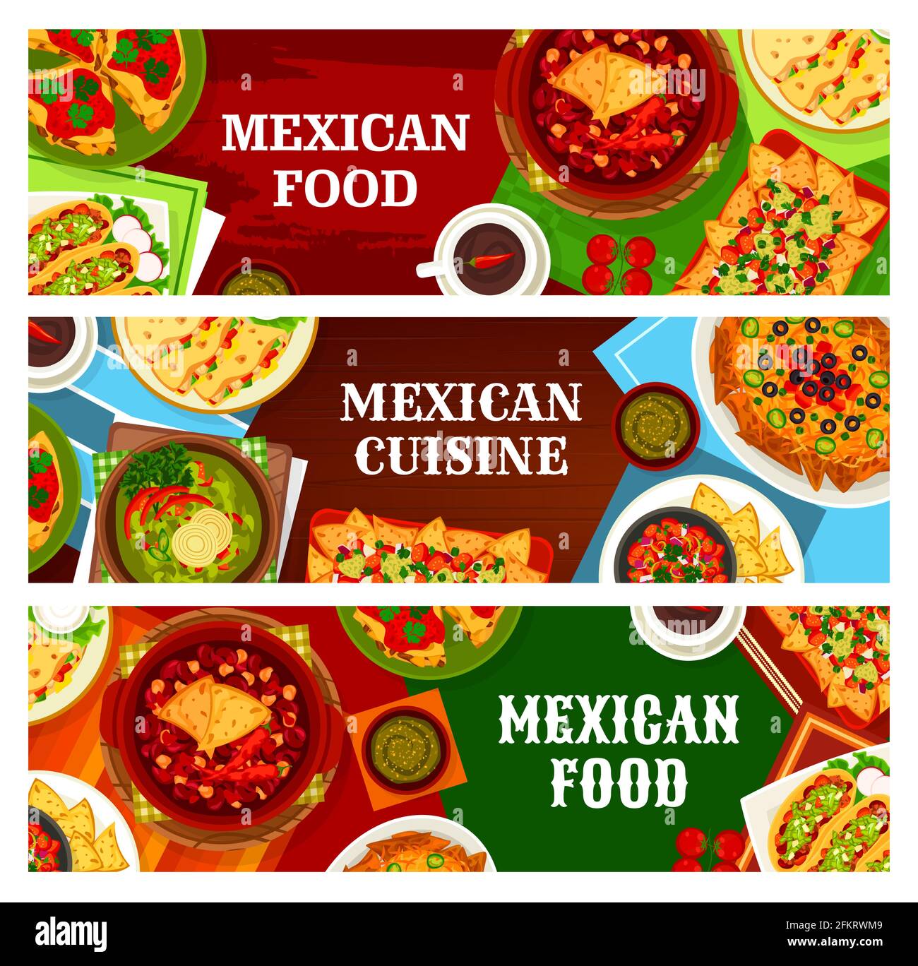Mexican food cuisine banners, menu dishes and traditional Mexico meals ...