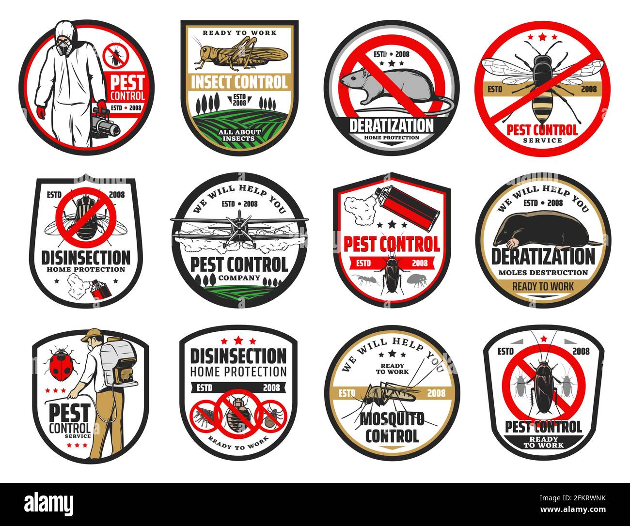 Pest control isolated icons with vector pest bugs and insects ...
