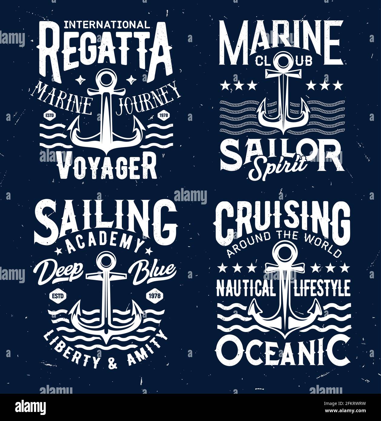 Tshirt prints with anchors and sea waves, apparel vector design ...