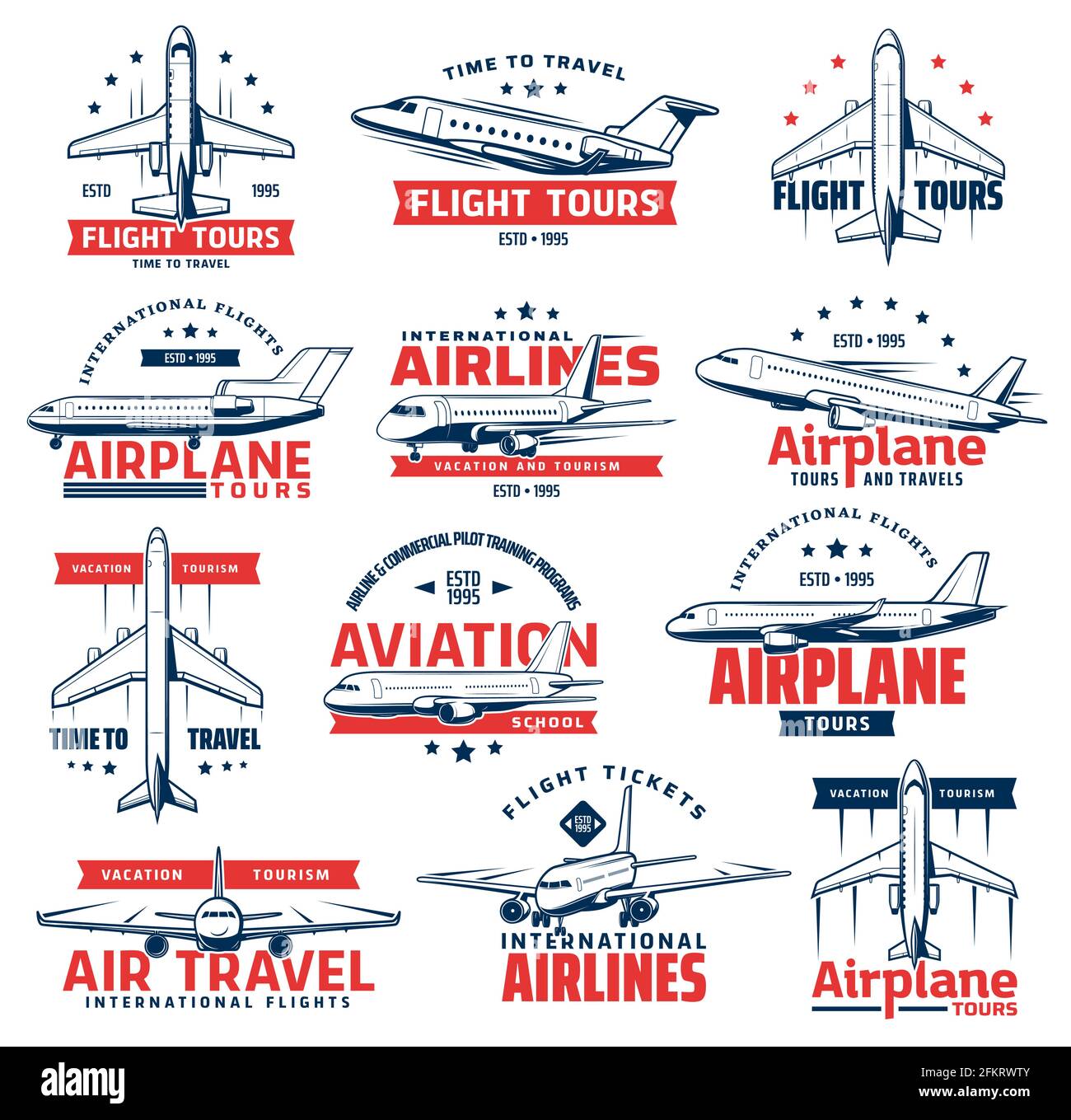 Aviation airplane vector icons of air travel design. Passenger airline ...