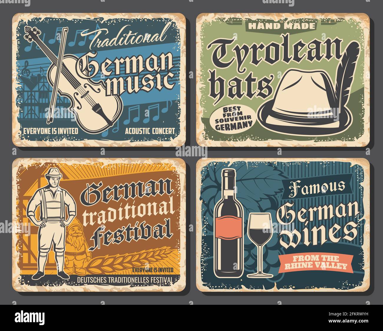 Germany travel landmarks and culture retro posters, vector Germany ...