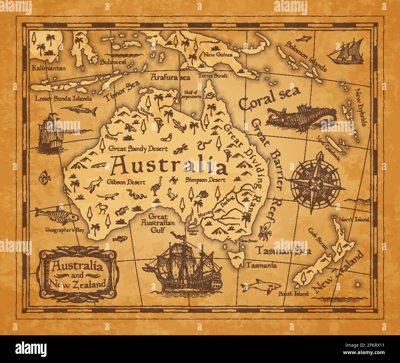 Old map new zealand compass Stock Vector Images - Alamy