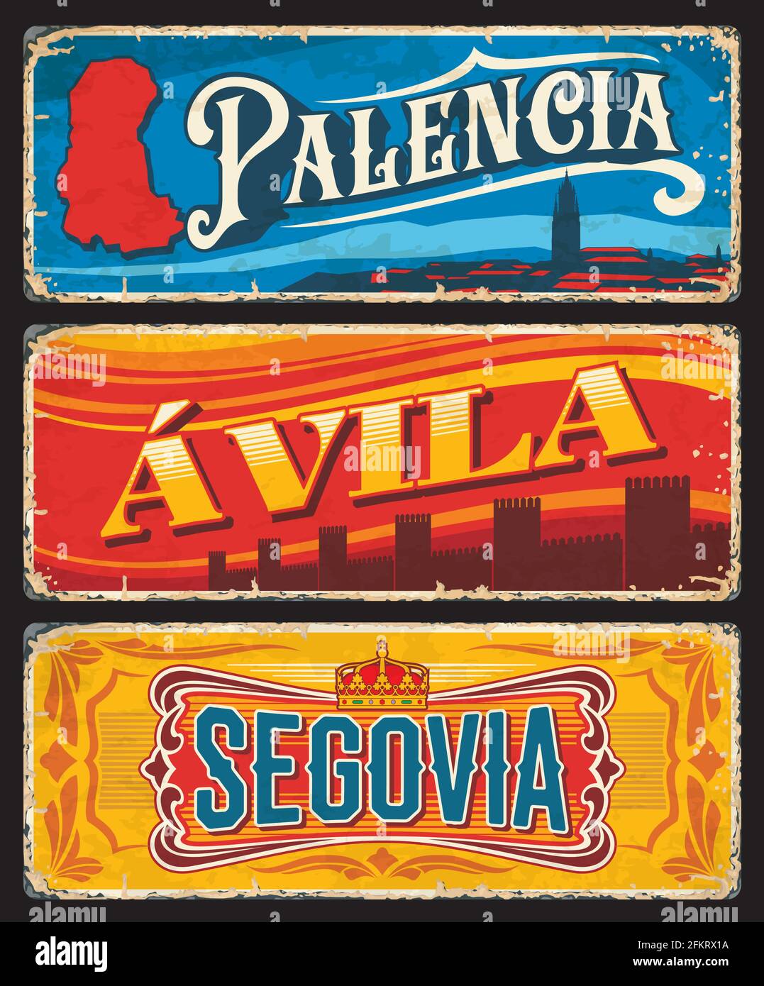 Palencia, Avila and Segovia provinces of Spain vector plates with ...