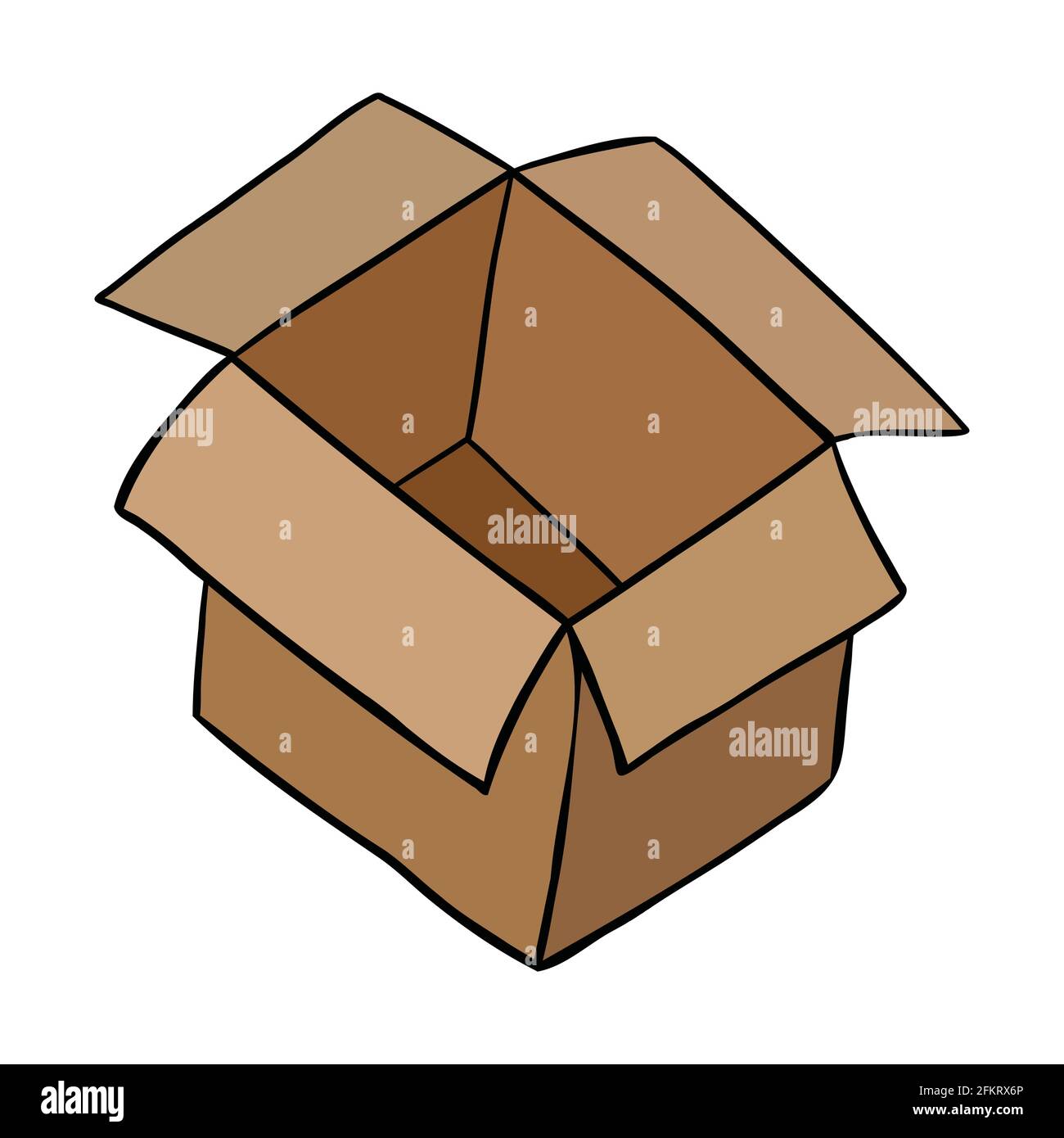 Cartoon vector illustration of open empty parcel box. Colored and black ...