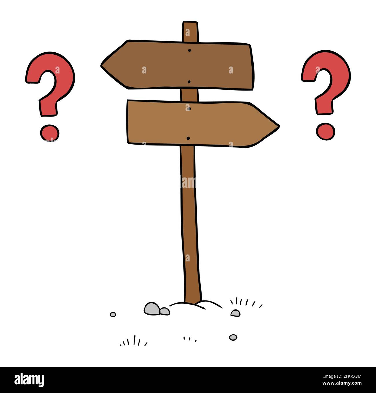 Cartoon vector illustration of wooden road sign. inability to make ...