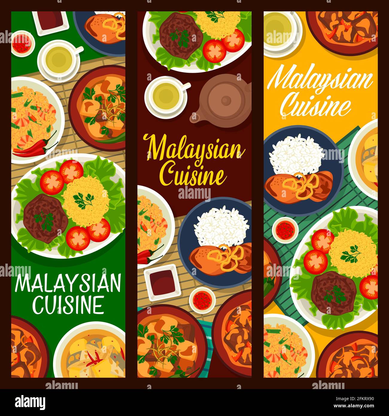 Malaysian food banners, cuisine dishes and meals, vector restaurant ...