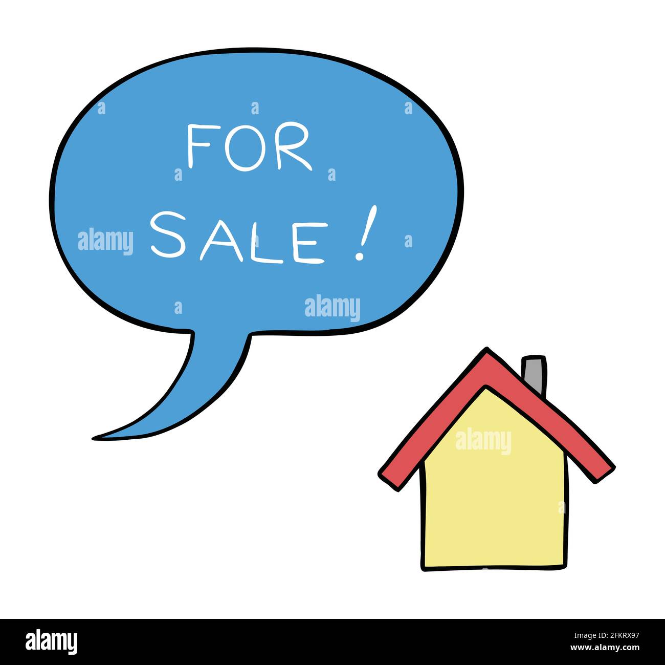 Cartoon vector illustration of house for sale. Colored and black ...
