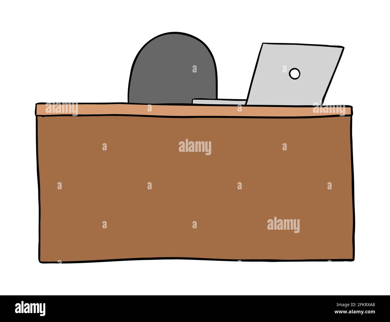 Cartoon vector illustration of desk and laptop. Colored and black ...