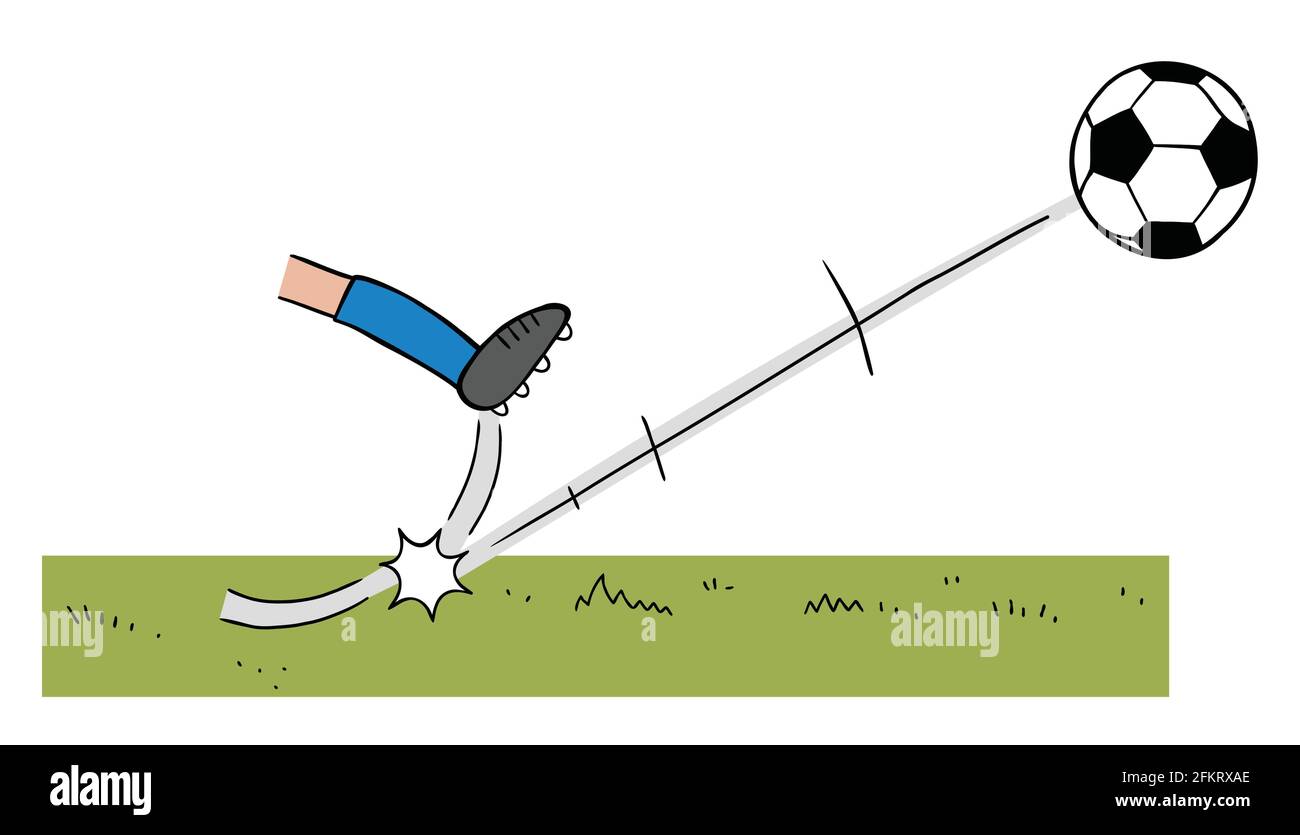 Cartoon vector illustration of soccer player who shoots the ball on the ...