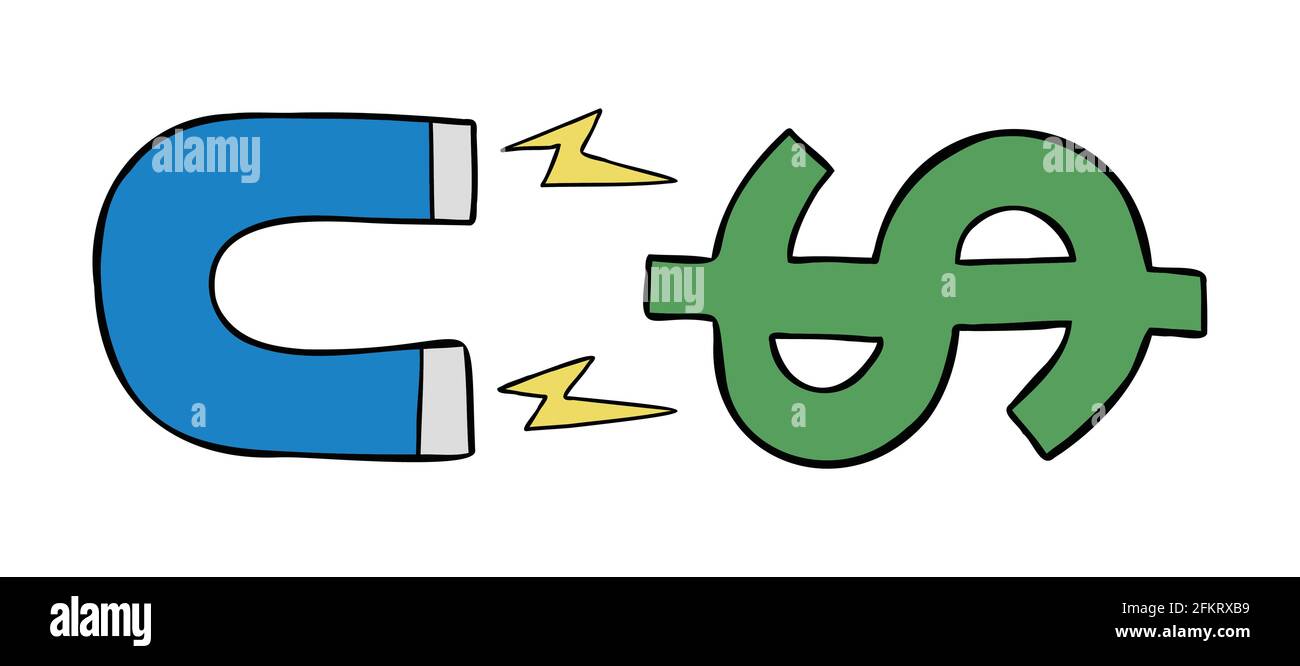Cartoon vector illustration of magnet attracting dollar money. Colored ...