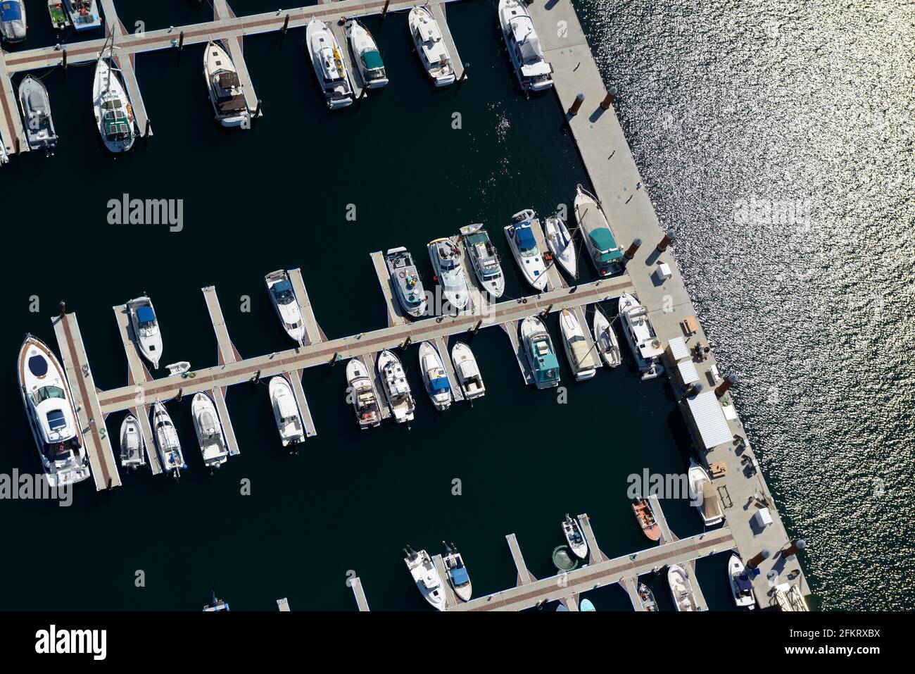 Aerial photograph of boats at the Mill Bay Marina, Vancouver Island ...