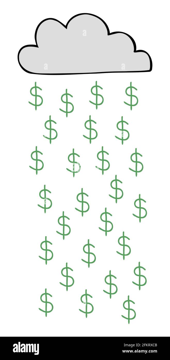 Cartoon vector illustration of cloud and dollar rain. Colored and black ...