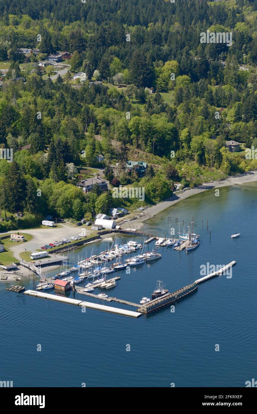Aerial view of Cherry Point Marina, Vancouver Island, British Columbia ...