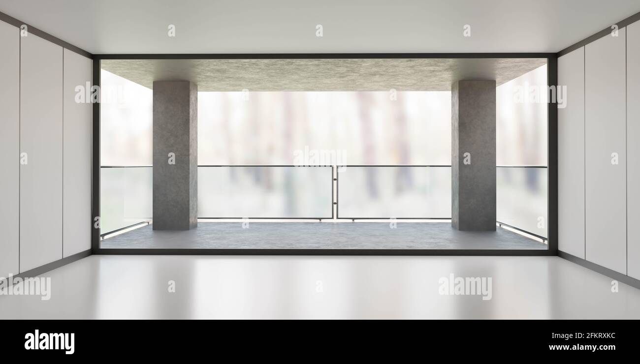 modern architecture concrete balcony with forest view 3d render ...