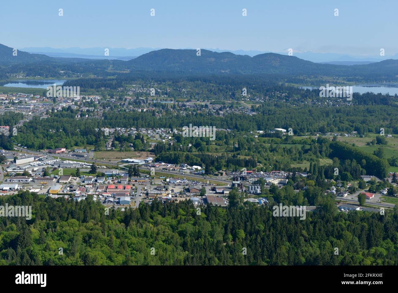 Aerial photograph of the Trans Canada highway heading into Duncan ...