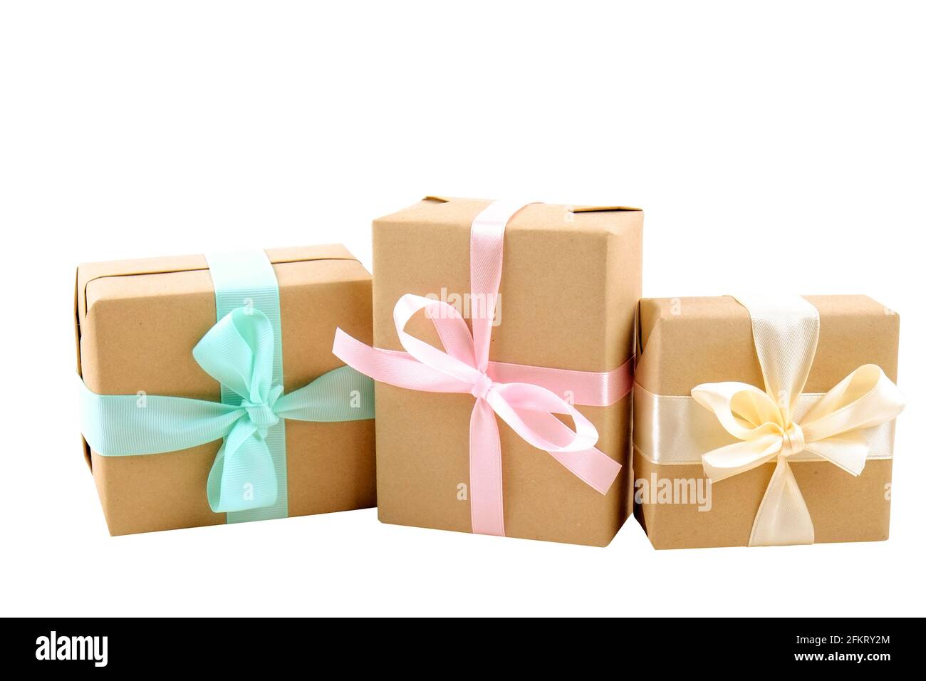 Simple composition with multiple presents wrapped in hand made blank ...