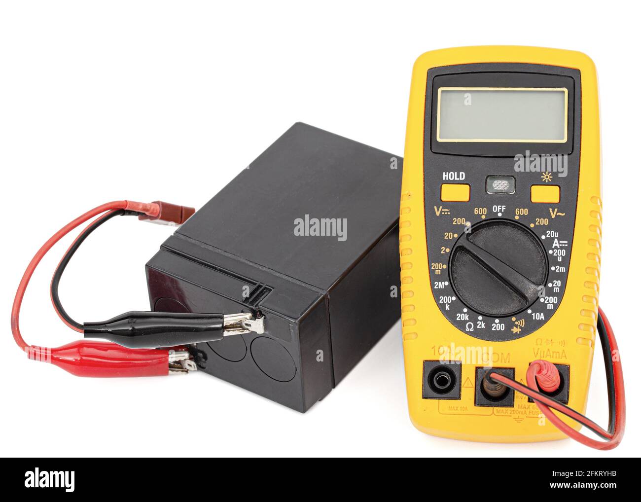 Testing an acid rechargeable battery with a measuring instrument ...