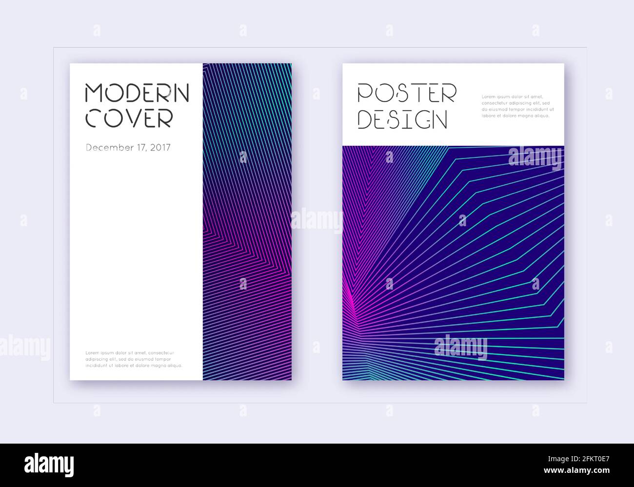 Minimal cover design template set. Neon abstract lines on dark blue ...