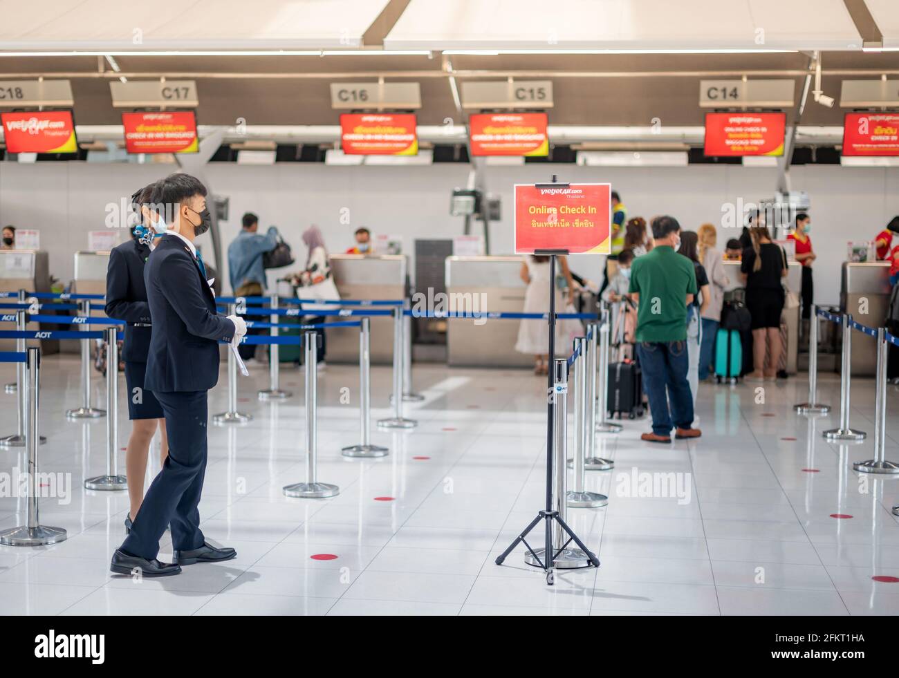 BANGKOK THAILAND APR 14 2021 The air crew wearing uniform suit and ...
