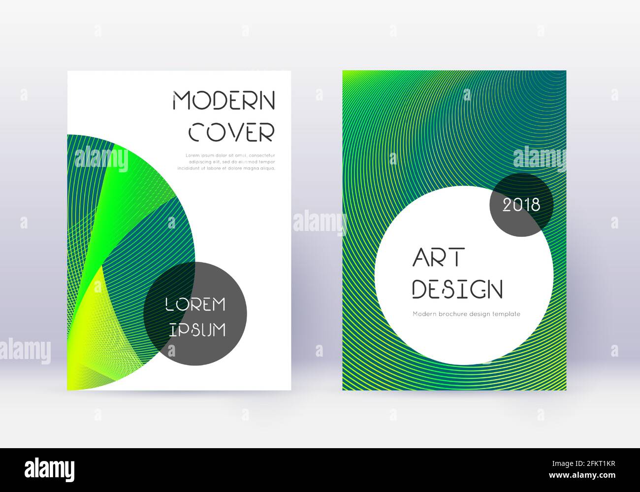 Trendy cover design template set. Green abstract lines on dark ...