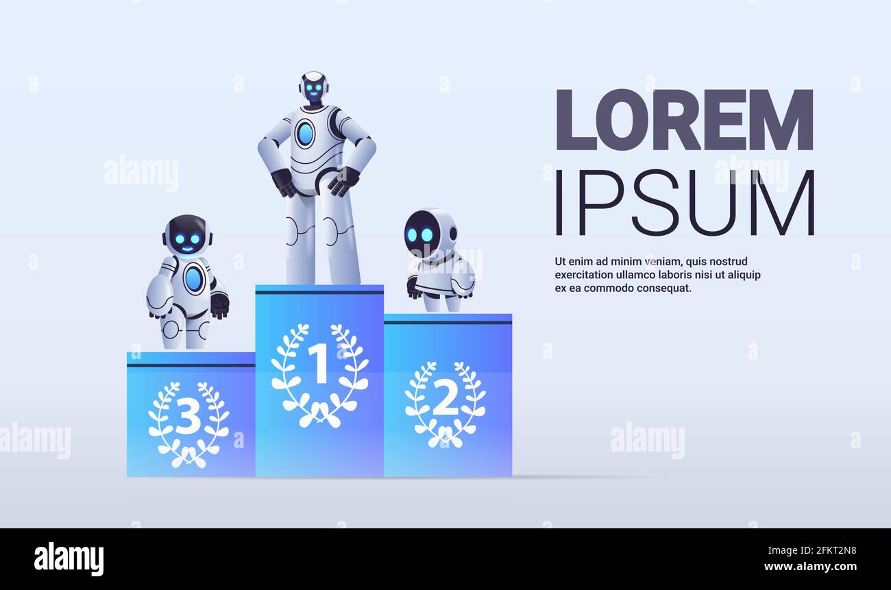 robots standing on pedestal winning competition first place artificial ...