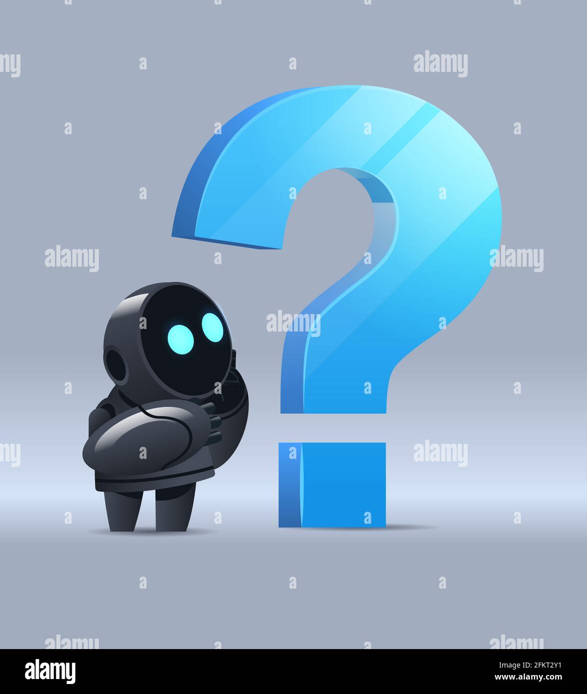 frustrated robot cyborg standing near question mark help support ...
